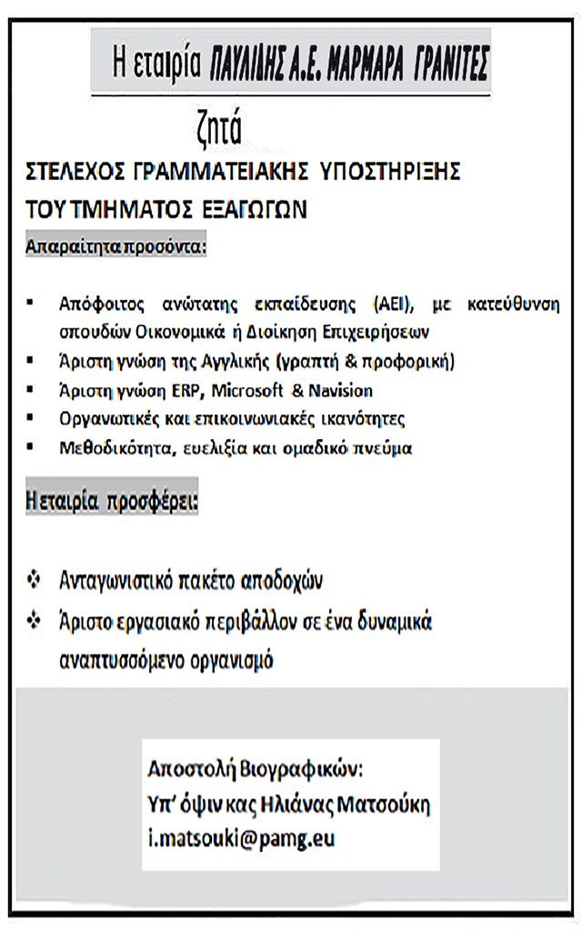 Εργασία στην εταιρία Παυλίδης Α.Ε. Μάρμαρα Γρανίτες | dramini